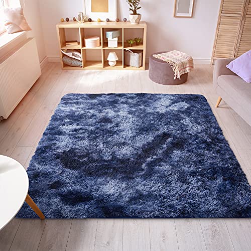 MERRY HOME Shag Area Rugs, Fluffy Soft Area Rugs Furry Faux Fur Rugs, Fluffy Carpets for Bedroom Living Room Girls Kids Room Nursery Indoor Home Mat (Navy, 3 x 5 ft)