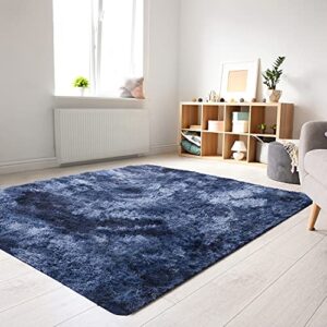 MERRY HOME Shag Area Rugs, Fluffy Soft Area Rugs Furry Faux Fur Rugs, Fluffy Carpets for Bedroom Living Room Girls Kids Room Nursery Indoor Home Mat (Navy, 3 x 5 ft)