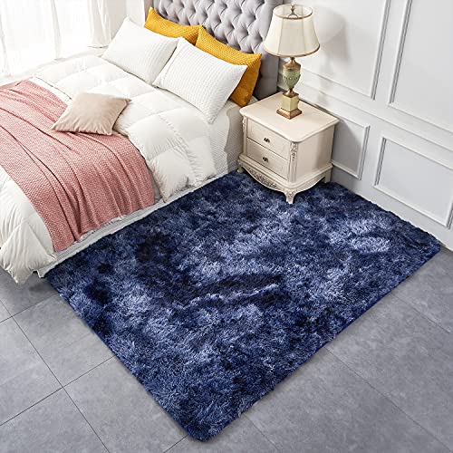 MERRY HOME Shag Area Rugs, Fluffy Soft Area Rugs Furry Faux Fur Rugs, Fluffy Carpets for Bedroom Living Room Girls Kids Room Nursery Indoor Home Mat (Navy, 3 x 5 ft)