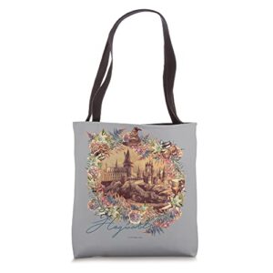 harry potter hogwarts floral wreath tote bag