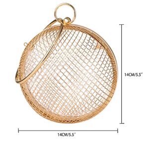 molshine Metal Hollow Round Evening Handbag, Spherical Mesh Crossbody Bags, Classic Shoulder Bag, Party Clutch Purse for Women Girl Home Shopping Travel Outdoor