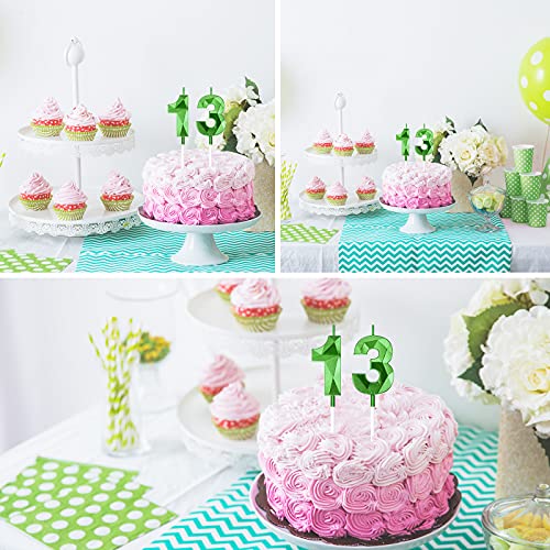 13th Birthday Candles Cake Numeral Candles Happy Birthday Cake Candles Topper Decoration 3D Design Number Candles Cupcake Topper for Birthday Wedding Anniversary Celebration Favor, Green