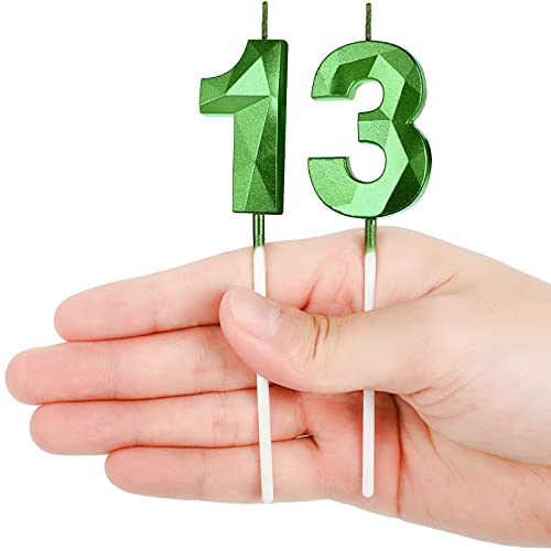 13th Birthday Candles Cake Numeral Candles Happy Birthday Cake Candles Topper Decoration 3D Design Number Candles Cupcake Topper for Birthday Wedding Anniversary Celebration Favor, Green