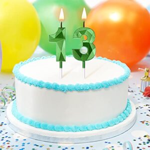 13th Birthday Candles Cake Numeral Candles Happy Birthday Cake Candles Topper Decoration 3D Design Number Candles Cupcake Topper for Birthday Wedding Anniversary Celebration Favor, Green