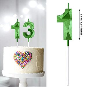 13th Birthday Candles Cake Numeral Candles Happy Birthday Cake Candles Topper Decoration 3D Design Number Candles Cupcake Topper for Birthday Wedding Anniversary Celebration Favor, Green