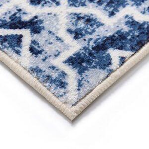 YoKii Blue Geometric Distressed Throw Rug Texture 2x3 Faux Wool Modern Abstract Small Fuzzy Area Rug Kitchen Bathroom Mat Rubber Backed Contemporary Quatrefoil Low Pile Indoor Doormat (2x3, Blue)