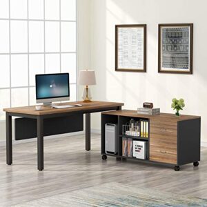 tribesigns l-shaped computer desk with storage drawers cabinet set, large executive office desk with shelves, industrial business furniture workstation for home office