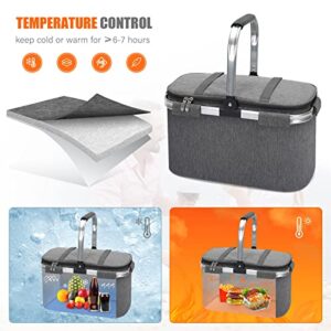 HappyPicnic Cooler Tote Bag 26L, Collapsible Picnic Basket Cooler with Aluminium Handle for Food, Shopping Grocery, Work or Outdoor Hiking Men Woman