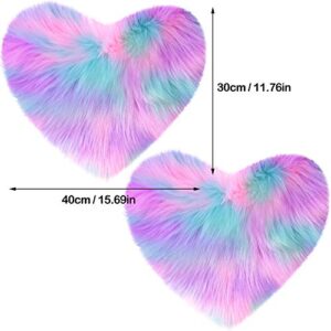 2 Pieces Fluffy Faux Area Rug Heart Shaped Rug Fluffy Room Carpet for Home Living Room Sofa Floor Bedroom, 12 x 16 Inch (Pink, Purple, Green)