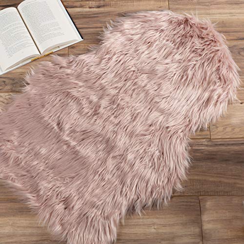 Sheepskin Throw Rug Faux Fur 2x3-Foot High Pile Soft and Plush Mat for Bedroom, Kitchen, Bathroom, Nursery & Office by Lavish Home