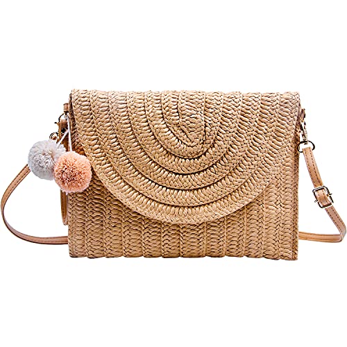 Freie Liebe Straw-Purses for Women Summer Woven Crossbody-Bags Clutch Purses