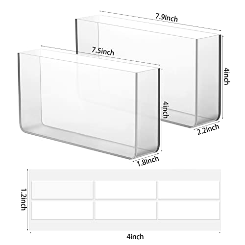 Jetec 2 Pieces Wall Mount Remote Control Holder Acrylic Placed Flat Media Organizer Storage Box with Acrylic Transparent Glue, No Need to Drill Holes (7.5 x 4 x 1.8 Inch, 7.9 x 4 x 2.2 Inch, Clear)