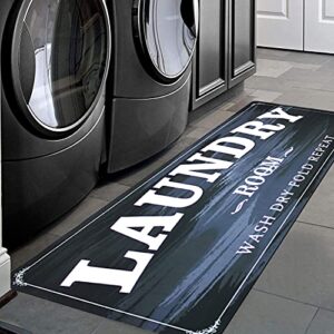 ustide 20x59 non skid laundry room rug runner, black white stain resistant laundry room mat waterproof floor mat for laundry room washroom bathroom