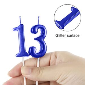 13th Birthday Cake Numeral Candles Cake Topper Happy Birthday Blue Cake Decoration for Party Favor Wedding Anniversary Celebration Supplies