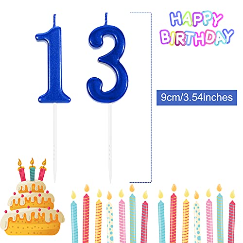 13th Birthday Cake Numeral Candles Cake Topper Happy Birthday Blue Cake Decoration for Party Favor Wedding Anniversary Celebration Supplies