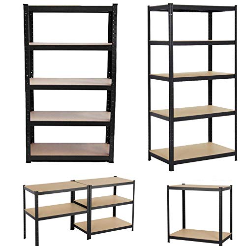 Shelving Unit 5-Shelf (28" L x 12" W x 59" H) Storage Shelves Heavy Duty Metal & MDF Rack Shelving Commercial Grade Utility Steel Storage Rack 386lbs Loading Capacity Per Shelf, Black