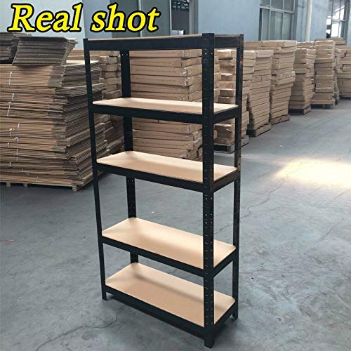 Shelving Unit 5-Shelf (28" L x 12" W x 59" H) Storage Shelves Heavy Duty Metal & MDF Rack Shelving Commercial Grade Utility Steel Storage Rack 386lbs Loading Capacity Per Shelf, Black