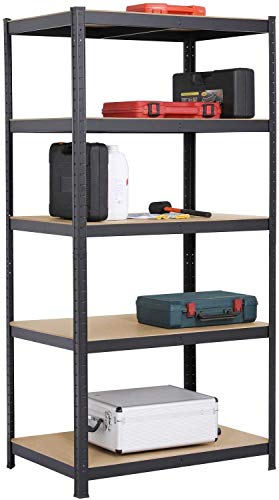 Shelving Unit 5-Shelf (28" L x 12" W x 59" H) Storage Shelves Heavy Duty Metal & MDF Rack Shelving Commercial Grade Utility Steel Storage Rack 386lbs Loading Capacity Per Shelf, Black