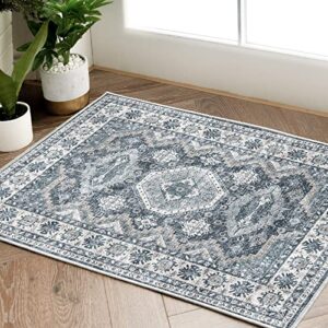 jinchan area rug 2×3 persian rug vintage floor cover indoor kilim rug blue multi traditional overdyed doormat retro accent rug non slip door mat for kitchen bathroom living room bedroom