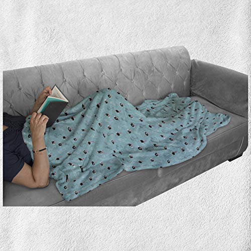 Lunarable Tropical Throw Blanket, Ostrich Birds and Palm Trees Exotic Animals Island Hipster Summer Print, Flannel Fleece Accent Piece Soft Couch Cover for Adults, 50" x 70", Blue Pink