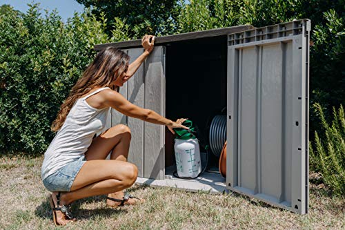 Toomax Stora Way All-Weather Outdoor Horizontal 4.25' x 2.5' Storage Shed Cabinet for Trash Can, Garden Tools, & Yard Equipment, Taupe Gray/Anthracite