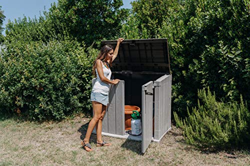 Toomax Stora Way All-Weather Outdoor Horizontal 4.25' x 2.5' Storage Shed Cabinet for Trash Can, Garden Tools, & Yard Equipment, Taupe Gray/Anthracite