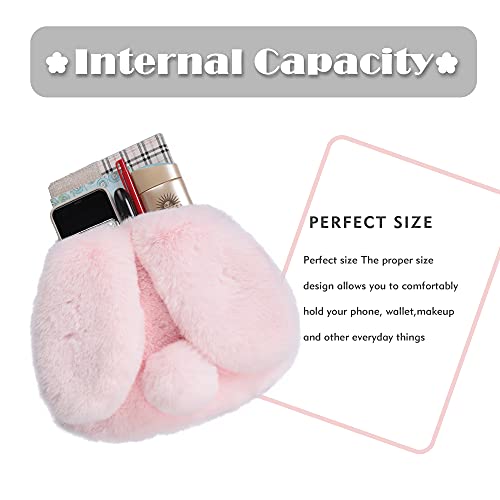 TANOSII Fuzzy Rabbit Bag Faux Fur Fluffy Handbag Furry Evening Bag Crossbody Bag for Women Pink