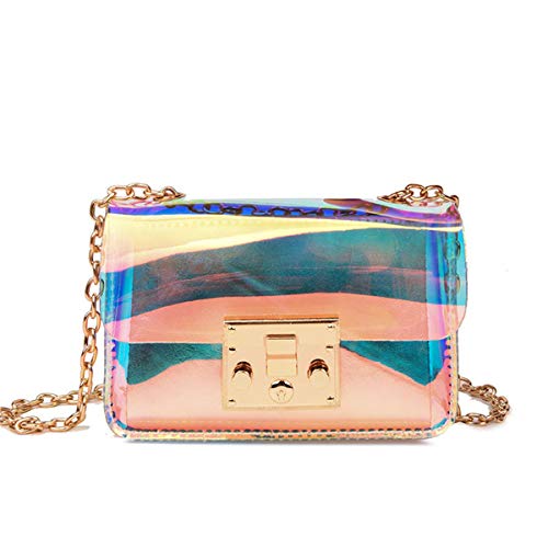 Iridescent Purse Holographic Bag Chain Crossbody Messenger Bag Evening Clutch for Women and Girls (Style B)