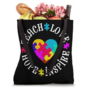 Teach Love Hope Inspire Autism Awareness Autism Teacher Tote Bag