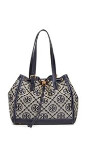 tory burch women’s t monogram jacquard small tote, tory navy, blue, print, one size