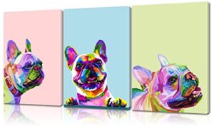 3 piece colorful dog wall decor french bulldog wall art dog decor dog room decor animal wall art animal posters dog wall art dog poster for living room bedroom office decor (12”wx16”hx3pcs)