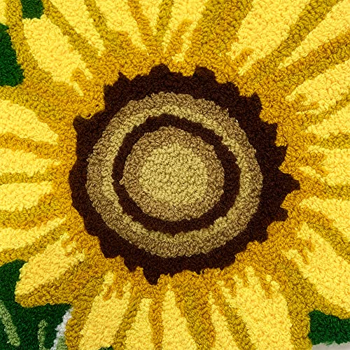 TEALP Sunflower Area Rug Yellow Flower Doormat Cute Rug for Kids Rustic Carpet Handmade Rug Washable Floral Mats for Bedroom/Living Room/Bathroom/Kitchen 35''x 25''