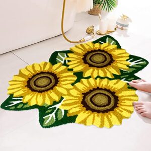 TEALP Sunflower Area Rug Yellow Flower Doormat Cute Rug for Kids Rustic Carpet Handmade Rug Washable Floral Mats for Bedroom/Living Room/Bathroom/Kitchen 35''x 25''