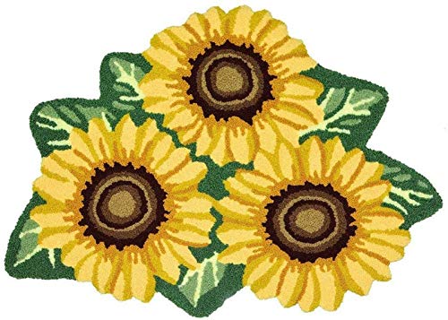 TEALP Sunflower Area Rug Yellow Flower Doormat Cute Rug for Kids Rustic Carpet Handmade Rug Washable Floral Mats for Bedroom/Living Room/Bathroom/Kitchen 35''x 25''