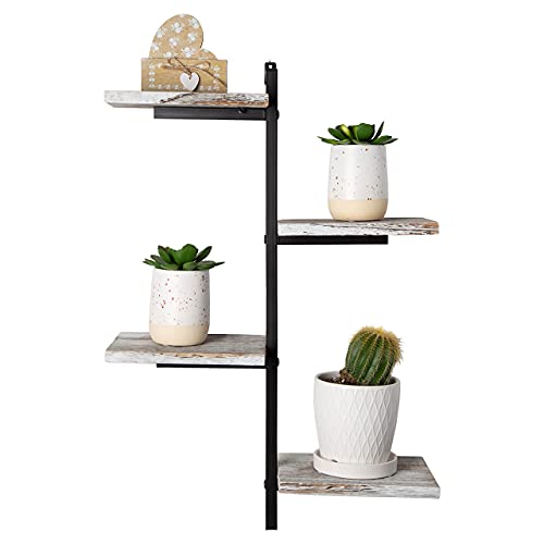 Farmhouse, Wall Mounted Floating Shelves – Set of 2 Decorative Shelves w/ Metal Brackets - Industrial Shelves for Bedroom, Living Room or Bathroom – Modern Wall Décor & Book Shelf Idea - Rustic White