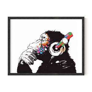 haus and hues headphone wall art banksy wall poster, banksy poster graffiti pop art wall art for teen boys bedroom banksy gorilla art wall decor monkey posters unframed 12″x16″ (banksy chimp)