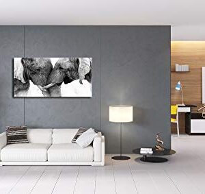 DZL Art D73050 Black and White Elephants Entwine Wall Art Canvas Painting Ready to Hang for Living Room Bedroom Office Wall Decor Home Decoration