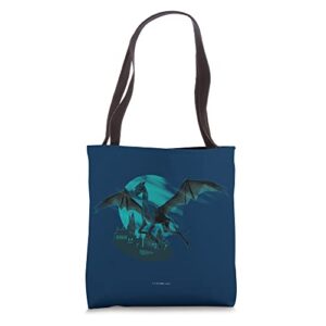 harry potter thestral flies over hogwarts tote bag