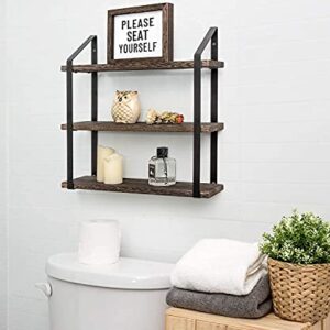 Mkono Floating Wall Shelves 3 Tier 17 Inch Rustic Hanging Shelf with Metal Bracket & 1 Pack Farmhouse Bathroom Signs Decor Rustic Wooden Box Sign