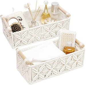 macrame storage basket boho decor baskets for organizing woven decorative basket for countertop toilet paper basket for tank top for home decor bedroom nursery livingroom entryway (set of 2)