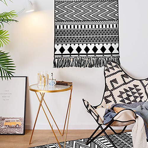 Upgraded Boho Bathroom Rug 2'x3', 100% Woven Geometric Rug for Bedroom Black and White Rug Bohemian Bath Mat, Kitchen Rug Washable Cotton Small Throw Rug, Tassel Rug for Kitchen/Laundry/Doorway/Porch