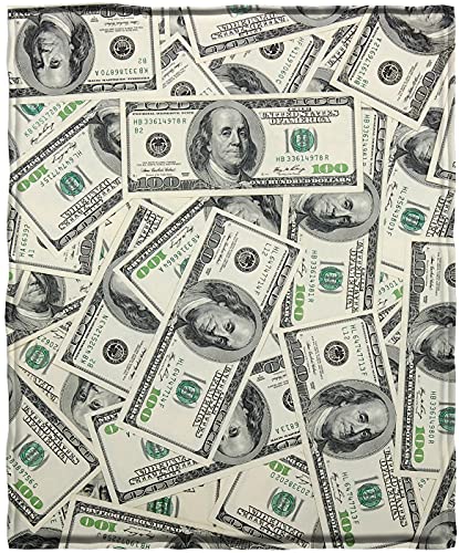 KYKU Money Blanket Throw Funny 100 Dollar Bill Cash Us Cute Things Family Novelty Cool Stuff for Teen Girls, Boys, Women, Men, Students, Gamer, Anyone, Fun Friends Birthday Gifts (Green, 60" × 80")