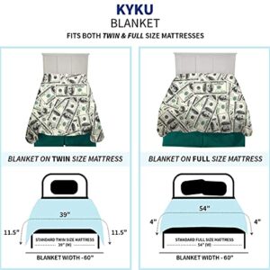 KYKU Money Blanket Throw Funny 100 Dollar Bill Cash Us Cute Things Family Novelty Cool Stuff for Teen Girls, Boys, Women, Men, Students, Gamer, Anyone, Fun Friends Birthday Gifts (Green, 60" × 80")