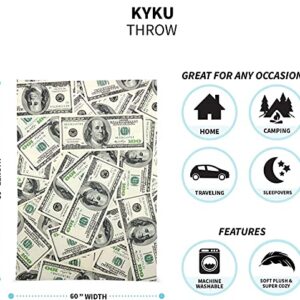 KYKU Money Blanket Throw Funny 100 Dollar Bill Cash Us Cute Things Family Novelty Cool Stuff for Teen Girls, Boys, Women, Men, Students, Gamer, Anyone, Fun Friends Birthday Gifts (Green, 60" × 80")