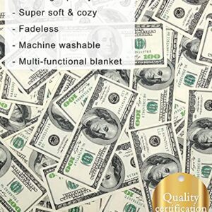 KYKU Money Blanket Throw Funny 100 Dollar Bill Cash Us Cute Things Family Novelty Cool Stuff for Teen Girls, Boys, Women, Men, Students, Gamer, Anyone, Fun Friends Birthday Gifts (Green, 60" × 80")