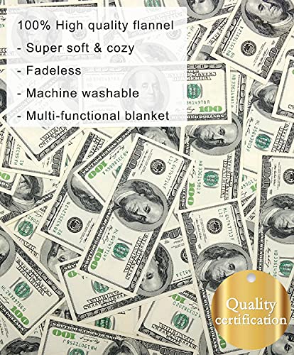 KYKU Money Blanket Throw Funny 100 Dollar Bill Cash Us Cute Things Family Novelty Cool Stuff for Teen Girls, Boys, Women, Men, Students, Gamer, Anyone, Fun Friends Birthday Gifts (Green, 60" × 80")