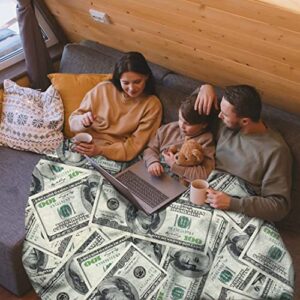 KYKU Money Blanket Throw Funny 100 Dollar Bill Cash Us Cute Things Family Novelty Cool Stuff for Teen Girls, Boys, Women, Men, Students, Gamer, Anyone, Fun Friends Birthday Gifts (Green, 60" × 80")