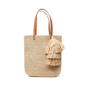 mar y sol carolina tassel crocheted raffia slim tote bag (natural)