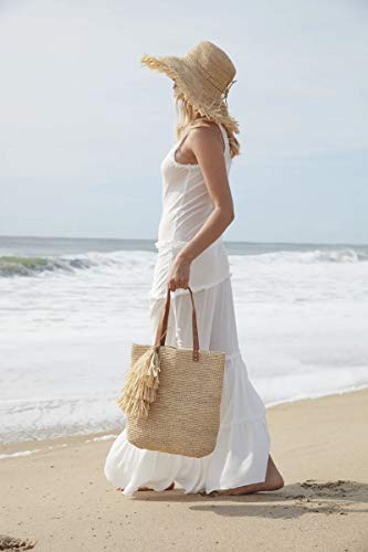 Mar Y Sol Carolina Tassel Crocheted Raffia Slim Tote Bag (Natural)