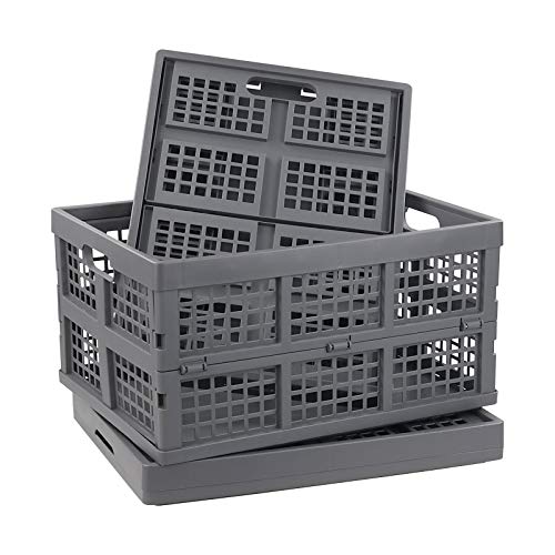 Nesmilers 3 Packs Plastic Collapsible Crates Folding Baskets Organizing Bin (32 L)